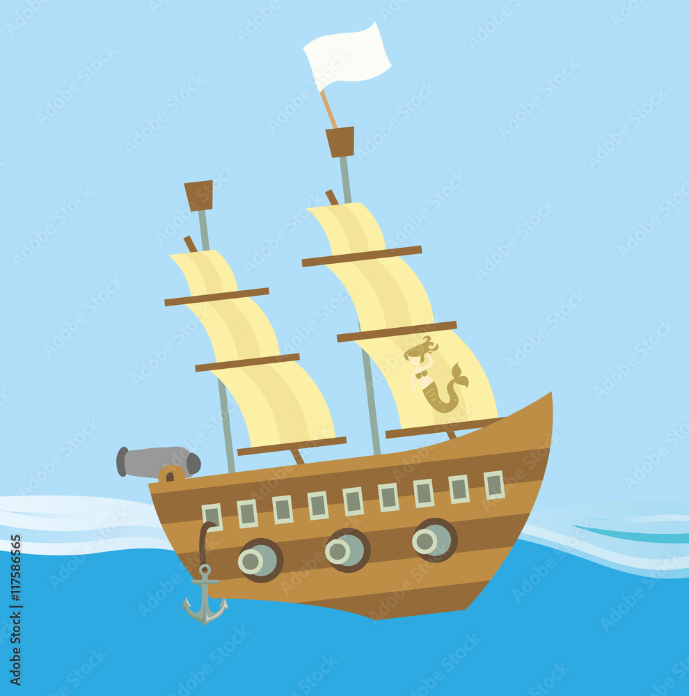 Piratenschiff mit Kanonen und Segeln - Vektor vector de Stock | Adobe Stock