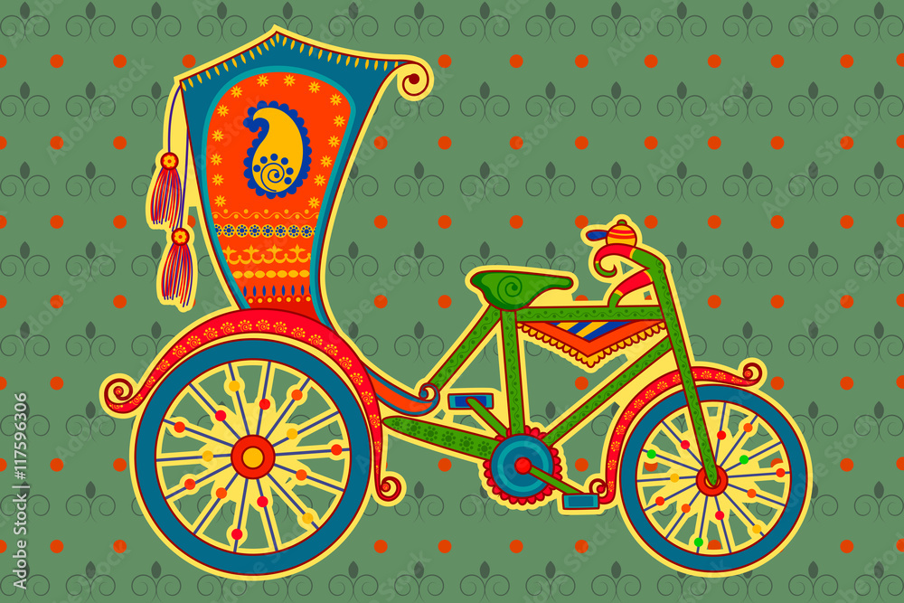 Cycle rickshaw in Indian art style Stock Vector | Adobe Stock