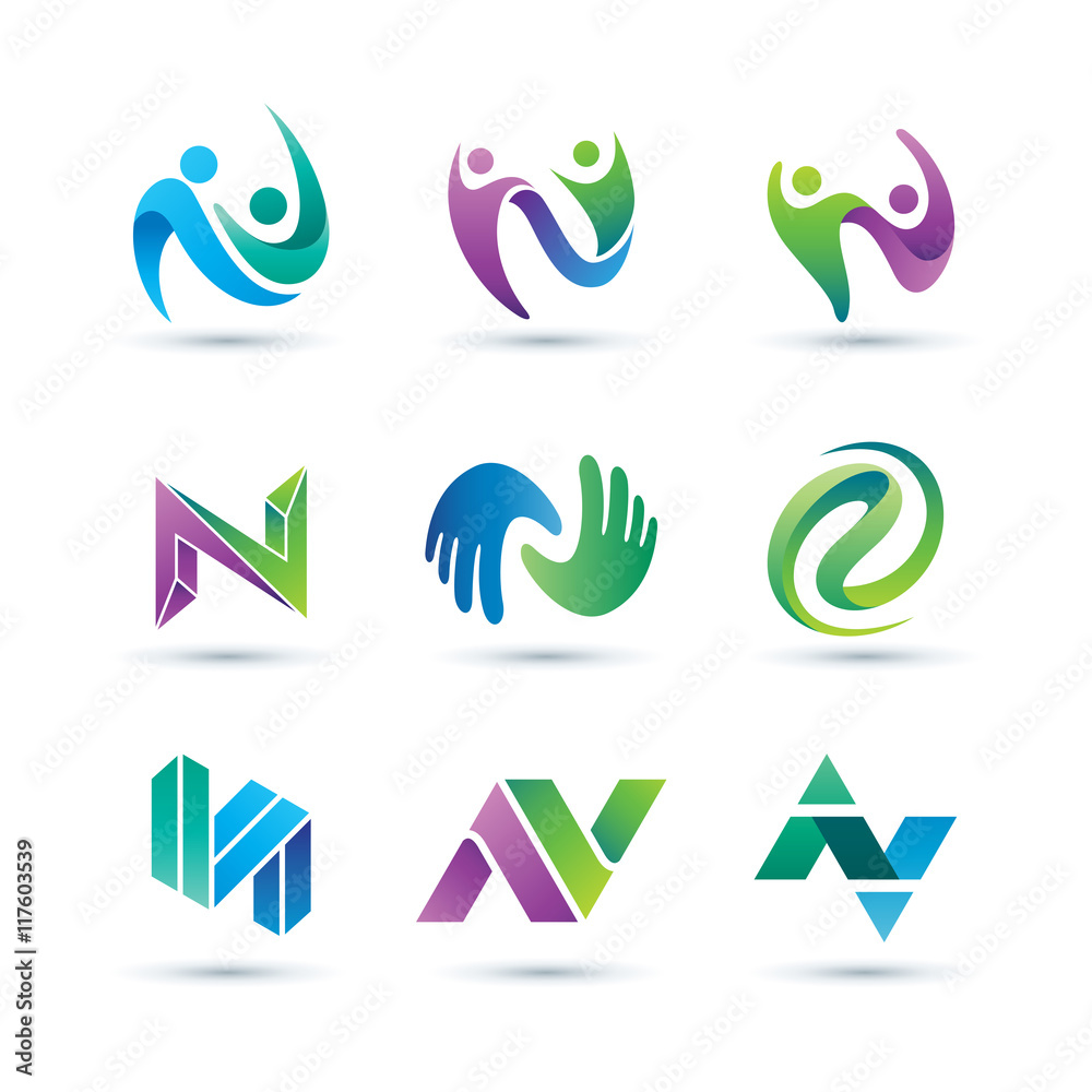 Set of Abstract Letter N Logo - Vibrant and Colorful Icons Logos Stock ...