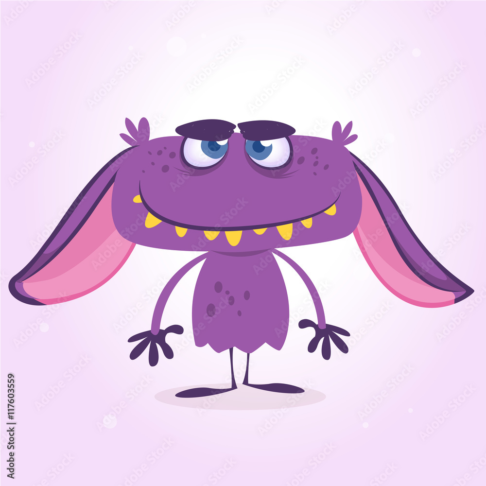 Happy purple monster. Vector Halloween violet monster character mascot ...