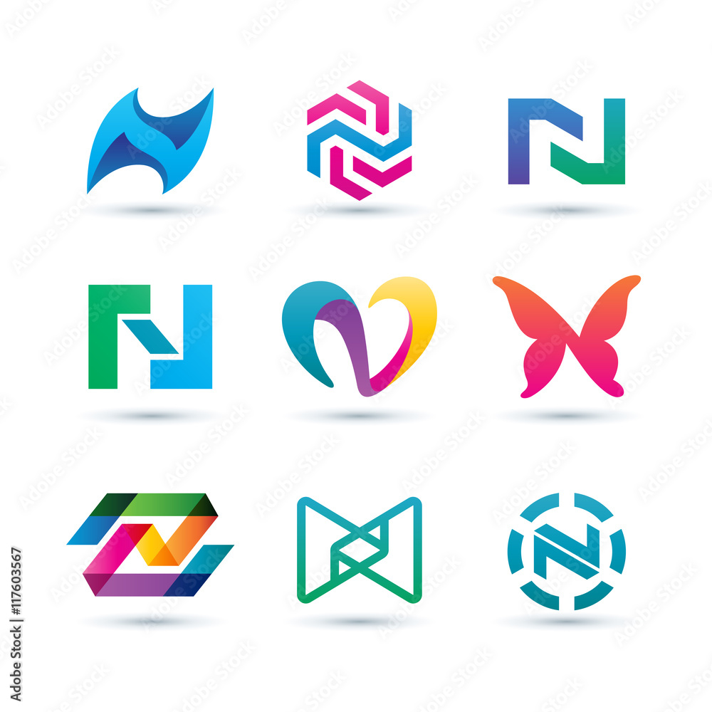 Set of Abstract Letter N Logo - Vibrant and Colorful Icons Logos Stock ...