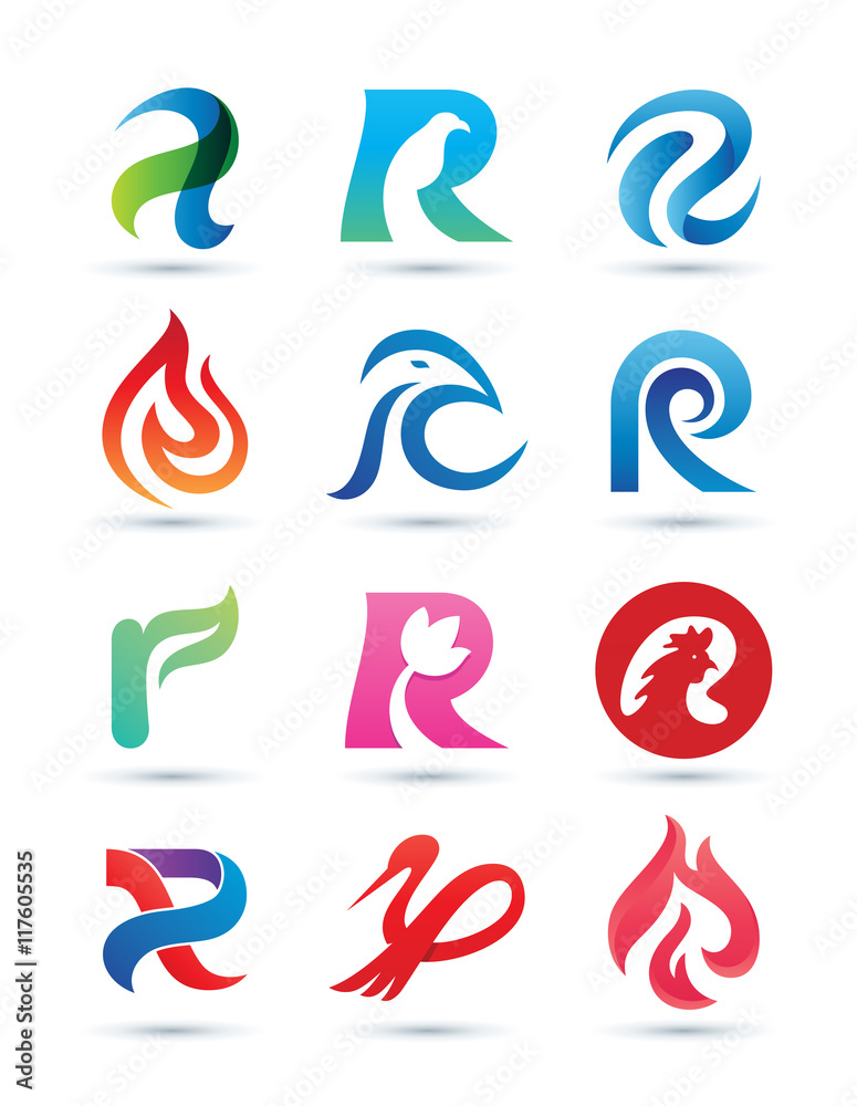 Set of Abstract Letter R Logo - Vibrant and Colorful Icons Logos Stock ...