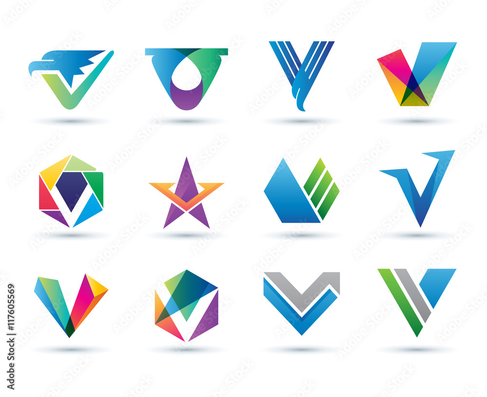 Set of Abstract Letter V Logo - Vibrant and Colorful Icons Logos Stock ...