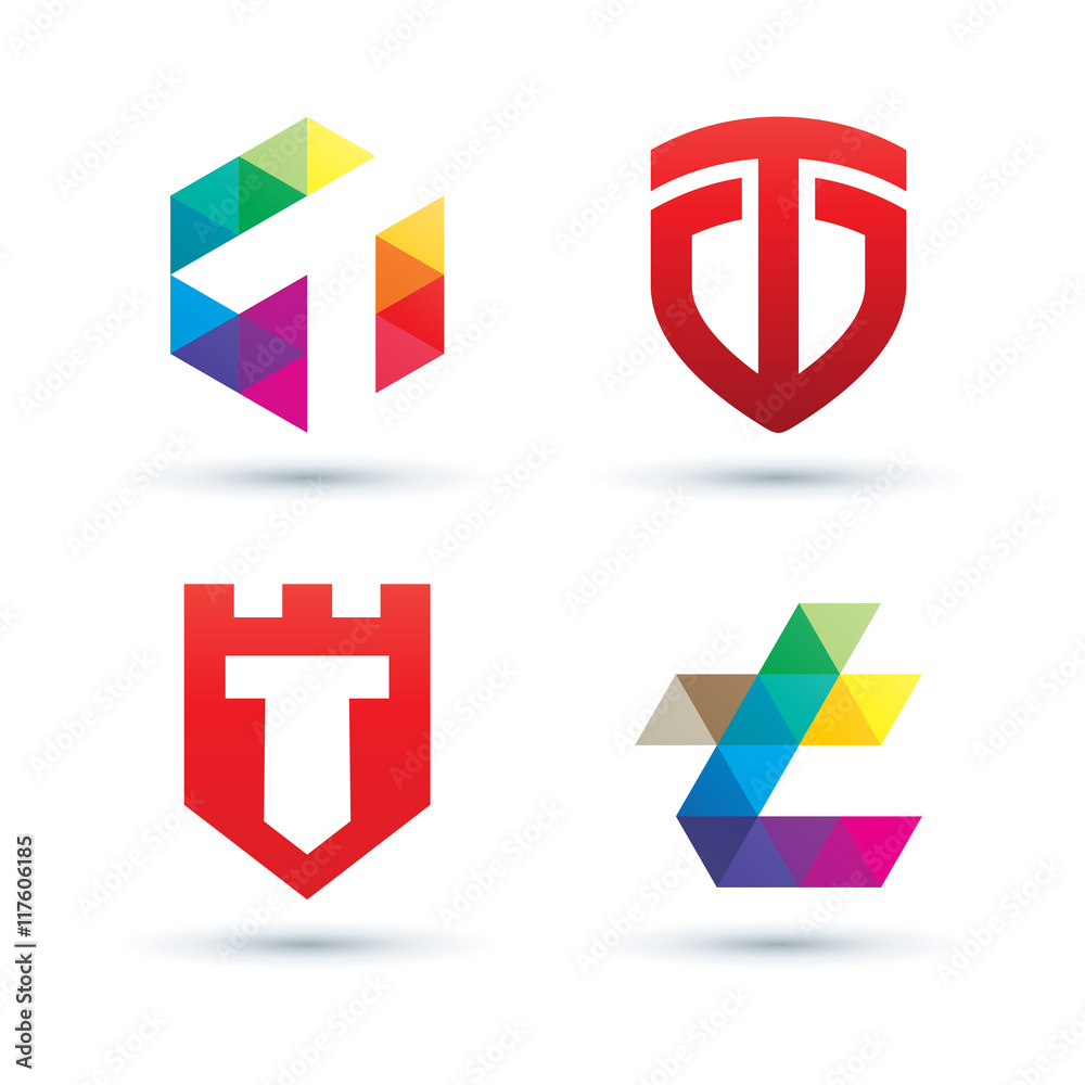 Set of Abstract Letter T Logo - Vibrant and Colorful Icons Logos Stock ...