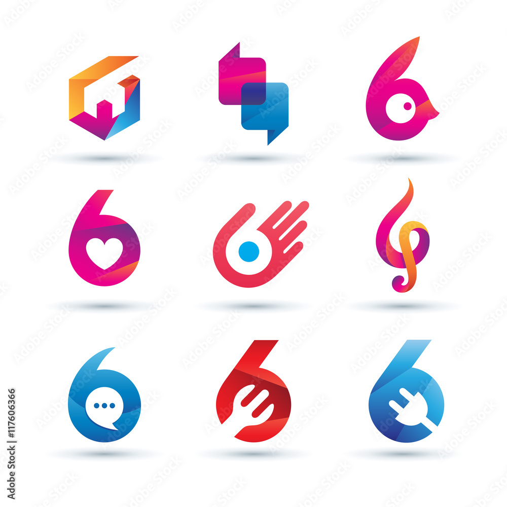 Set of Abstract Number 6 Logo - Vibrant and Colorful Icons Logos Stock ...
