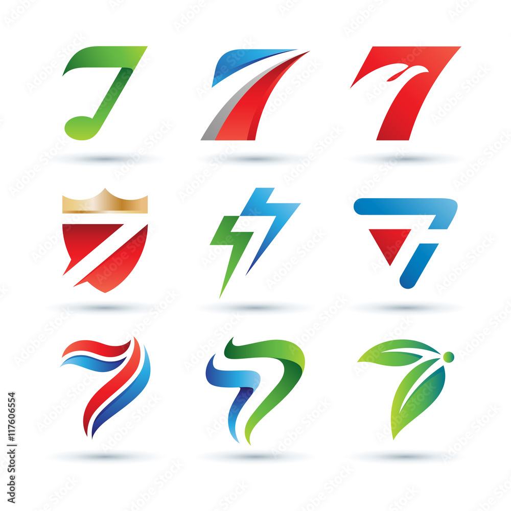 Set of Abstract Number 7 Logo - Vibrant and Colorful Icons Logos Stock ...