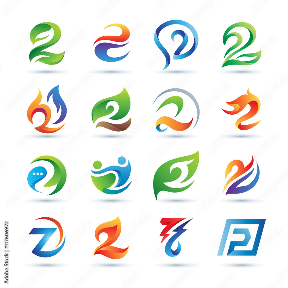 Set of Abstract Number 2 Logo - Vibrant and Colorful Icons Logos Stock ...