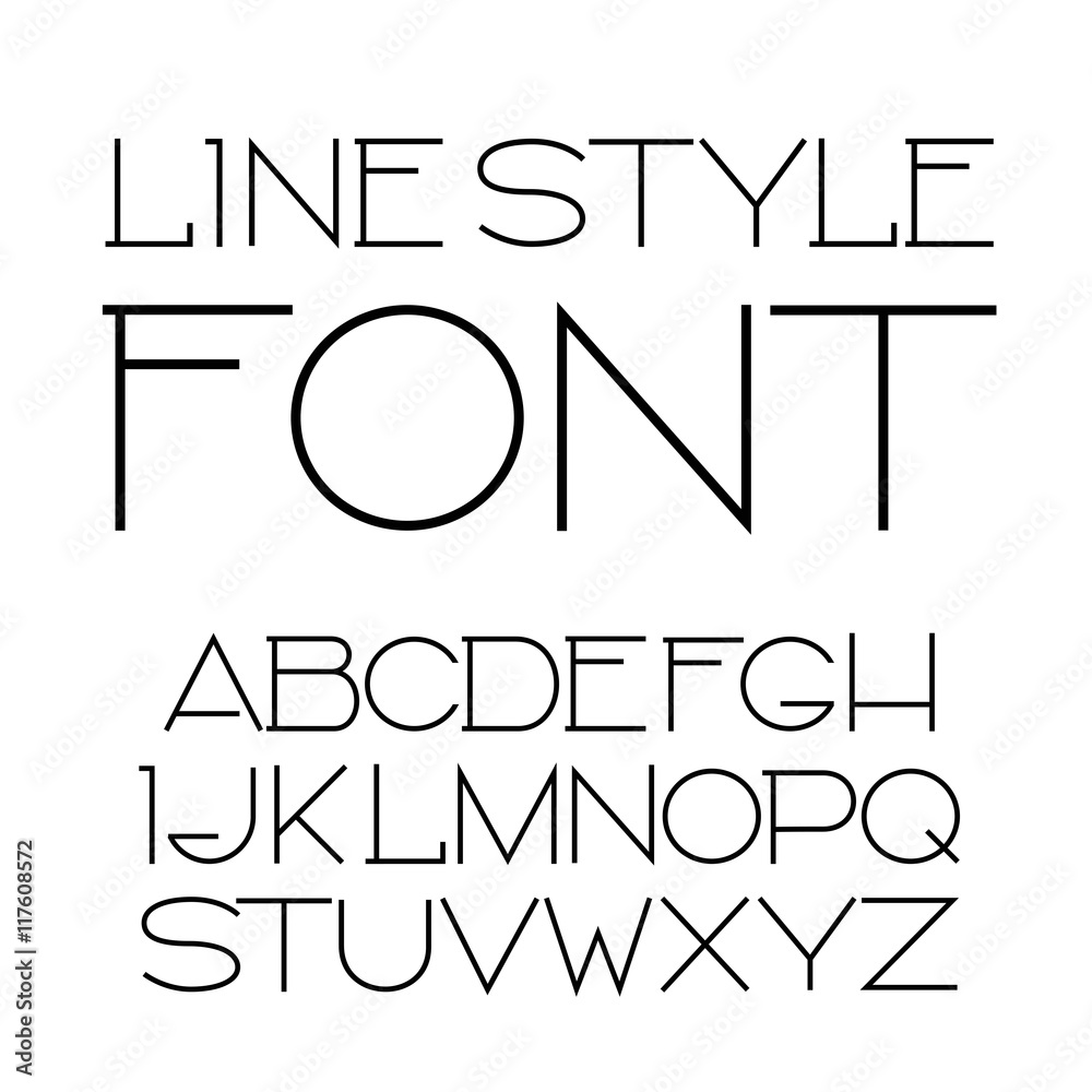 Vector linear font - simple and minimalistic alphabet in line style ...