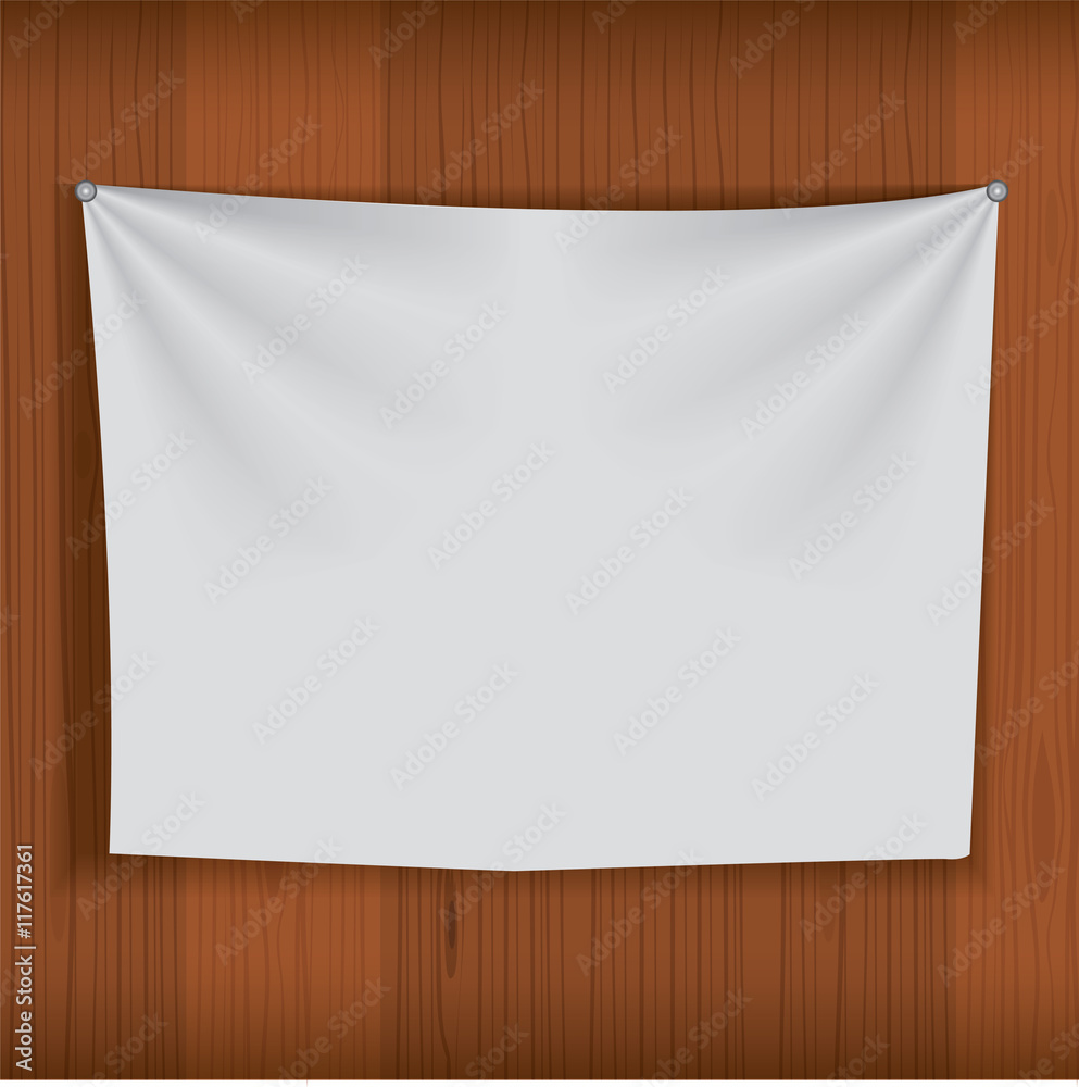 Background for poster mockup with realistic fabric curtain hang on wood ...