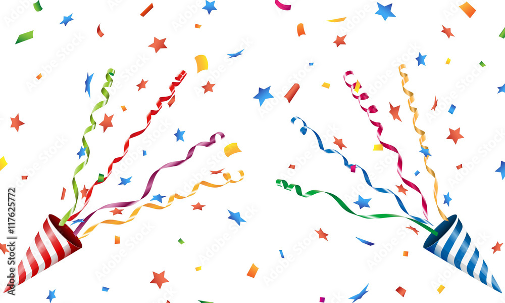 Exploding party popper with confetti and streamer Vector Stock Vector ...