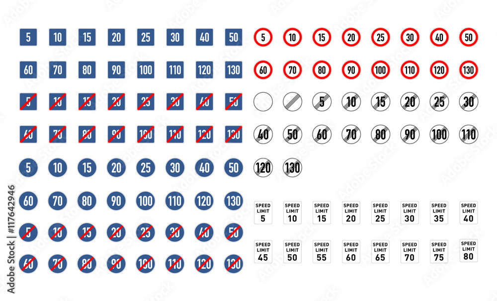 Big set of speed limit different road signs on white Stock Vector ...