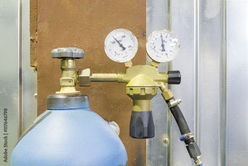 Pressure gauges and valves of gas cylinder pressure gauge Stock Photo ...