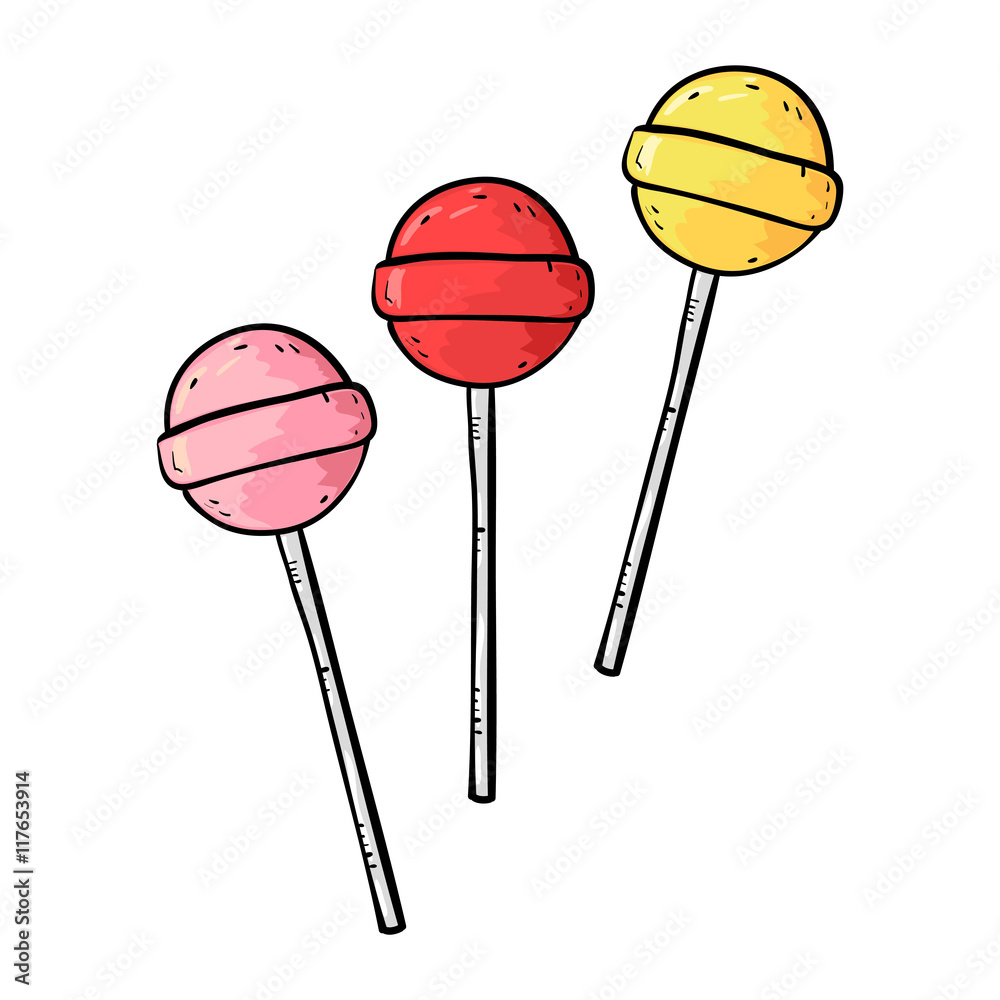 Set of colorful cartoon round lollipops isolated on white. Vector ...