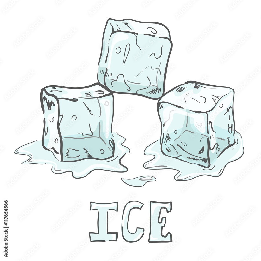 Set of sketch ice cubes. All elements separately. Vector illustration. Stock Vector | Adobe Stock