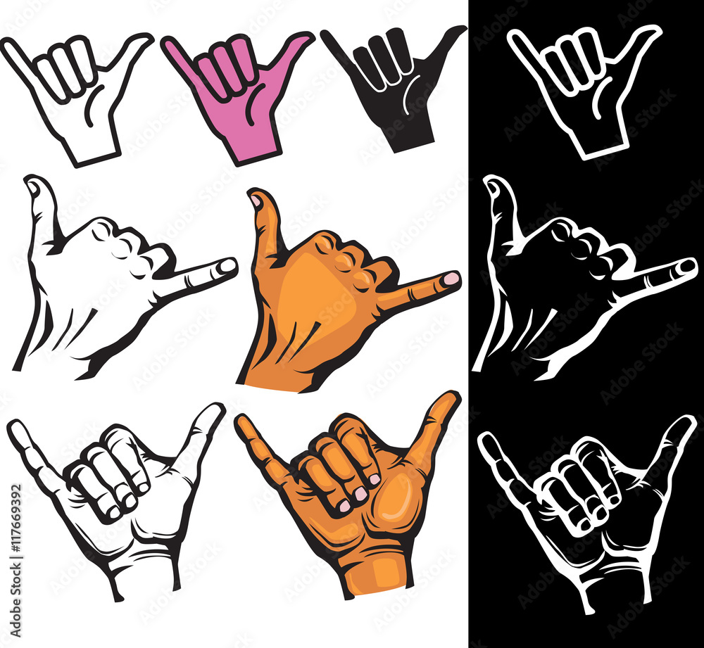 Set of Shaka hand sign Stock Vector | Adobe Stock