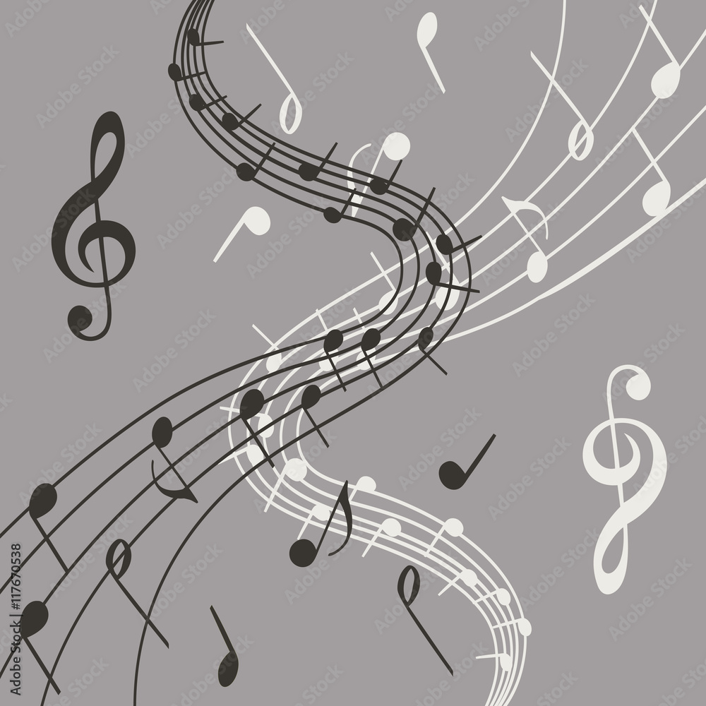 Stylish illustration of music notes on grey background for slogan ...