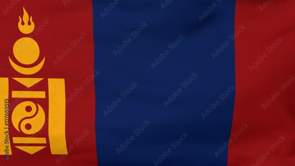 National flag of Mongolia flying and waving on the wind. Sate symbol of ...