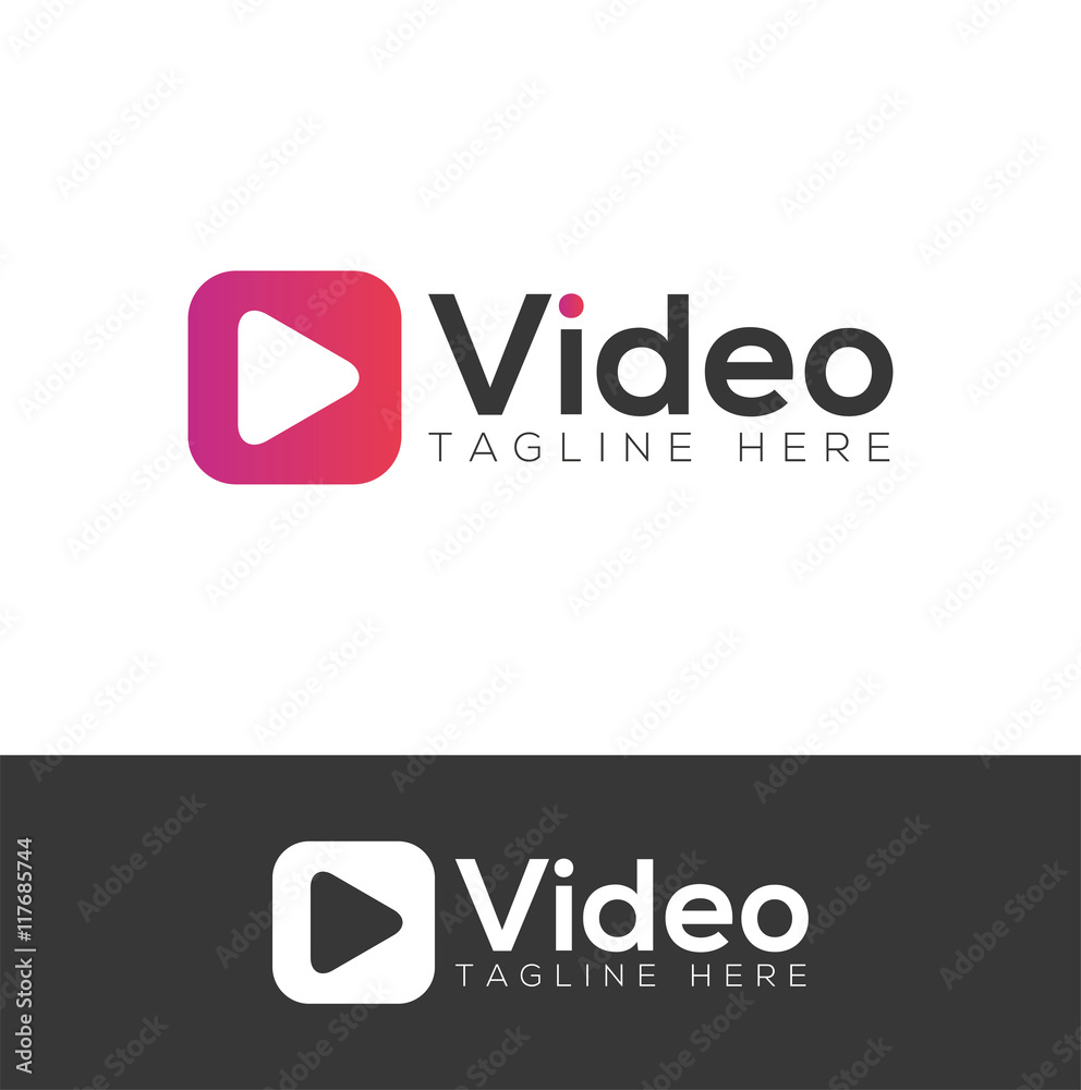 Video media channel player logo design vector Stock Vector | Adobe Stock