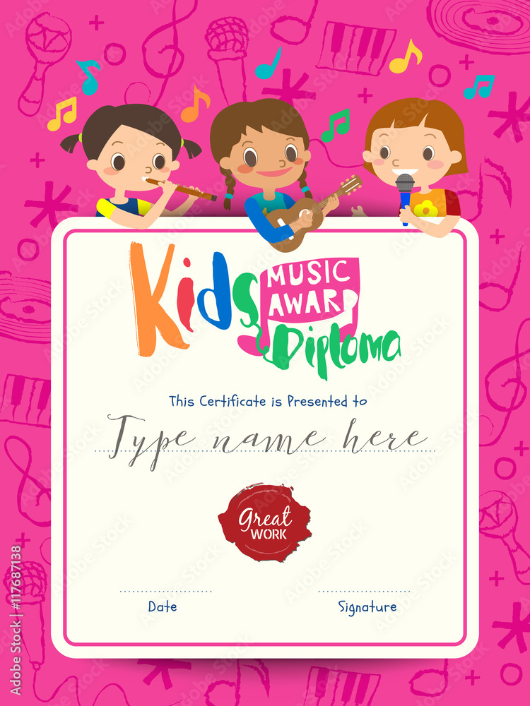 children musical diploma music award template with kids cartoon Stock ...