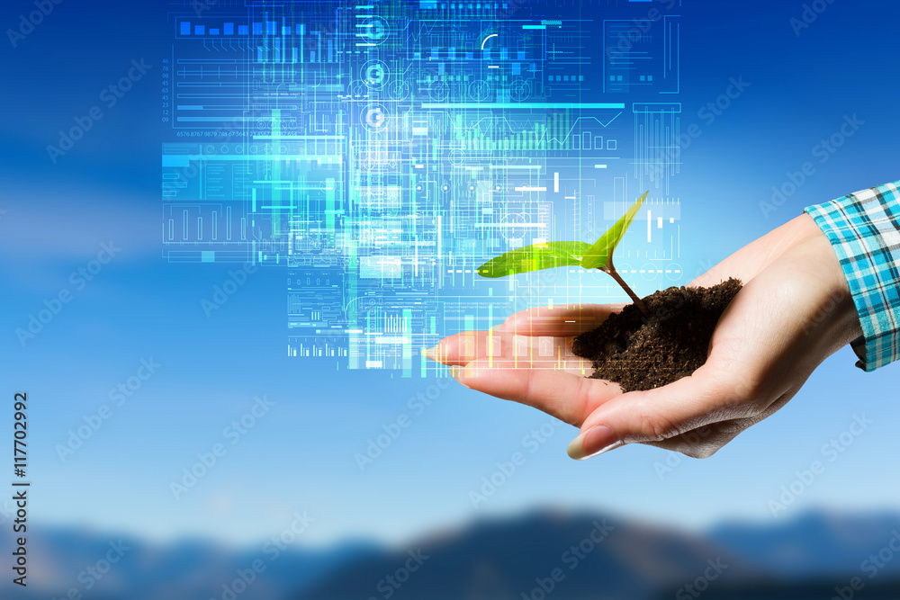 Nature and technology interaction . Mixed media Stock Photo | Adobe Stock
