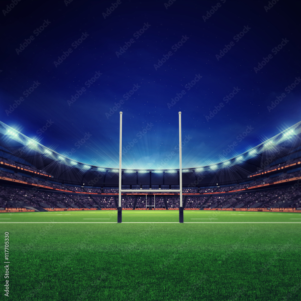 modern rugby stadium with fans and green grass Stock Illustration ...