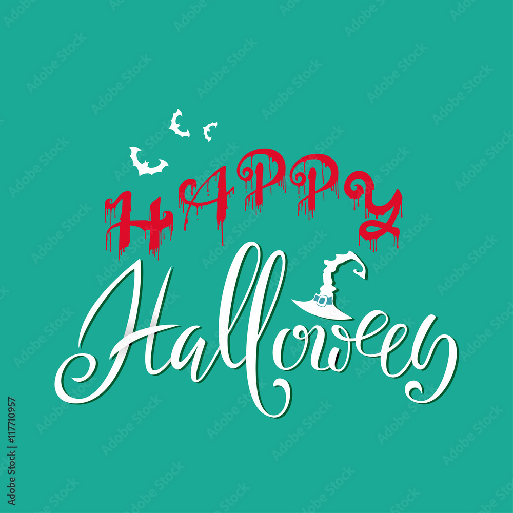 Happy Halloween text. Words are written in blood with blood Drops ...