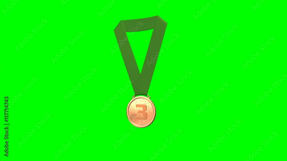 Gold, silver and bronze medals award ceremony isolated on green screen ...