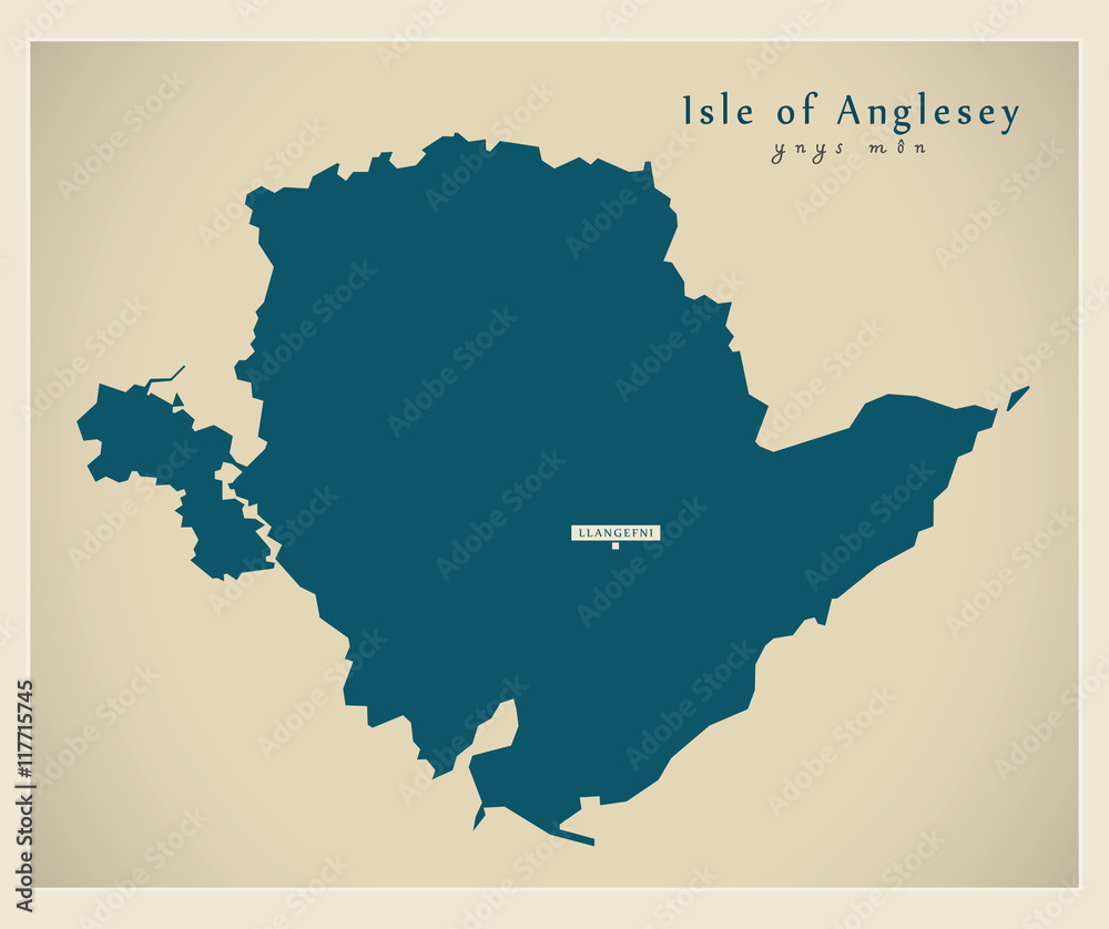 Modern Map - Isle of Anglesey Wales UK Stock Vector | Adobe Stock