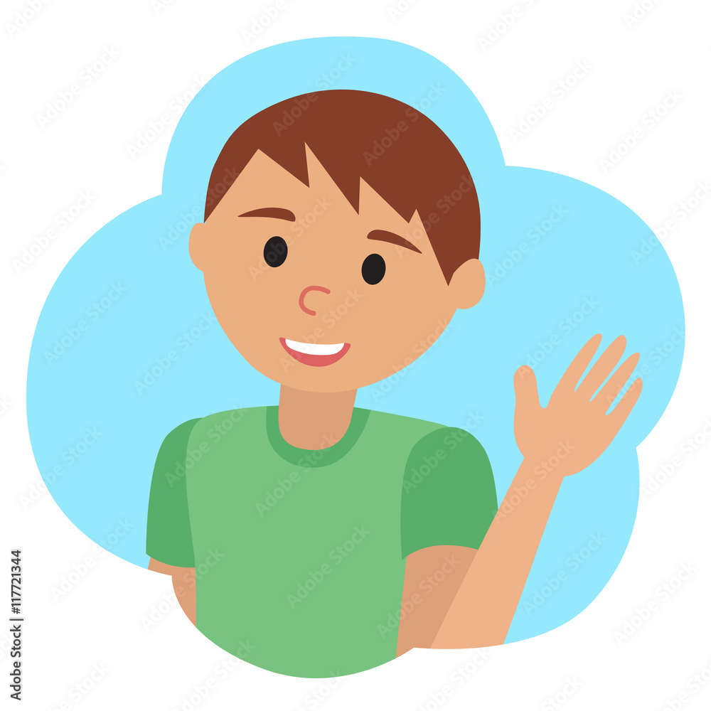 Vector drawing of icon man in the cloud, waving his hand. Stock Vector ...
