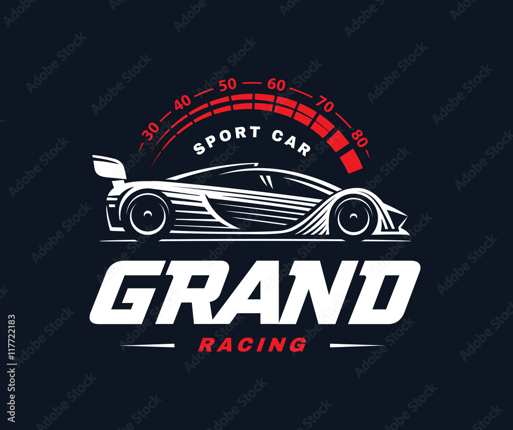 Racing car logo on dark background. Stock Vector | Adobe Stock
