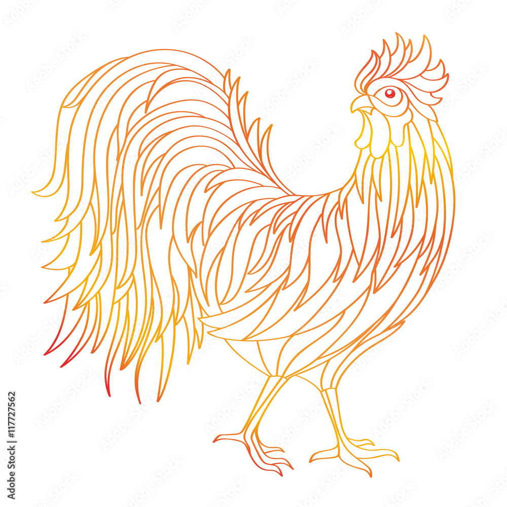 Hand drawn doodle outline rooster illustration. Decorative in African ...