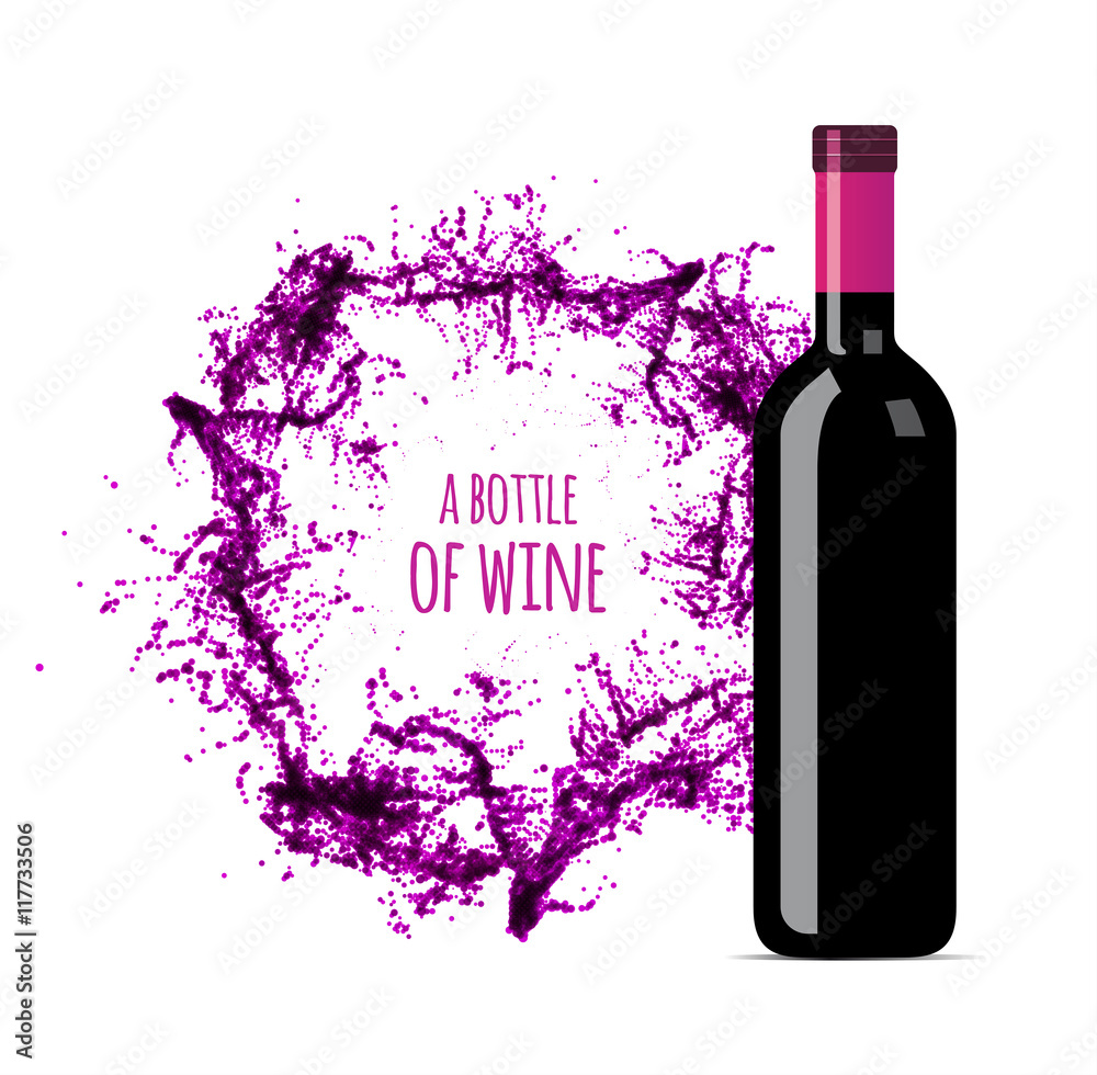 Red wine splash with bottle Stock Vector | Adobe Stock
