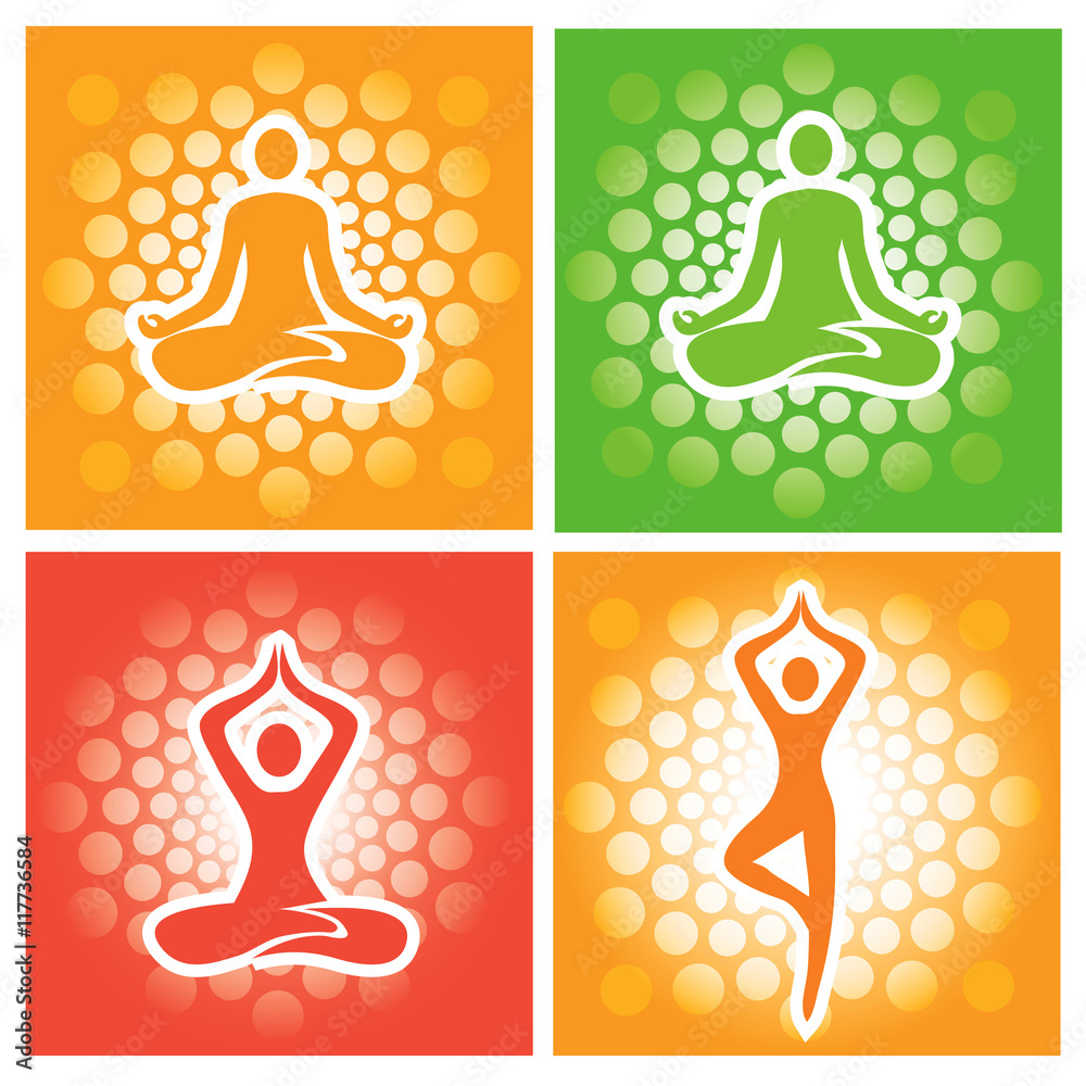 Yoga pose icons. Abstract decorative backgrounds with yoga symbols and ...