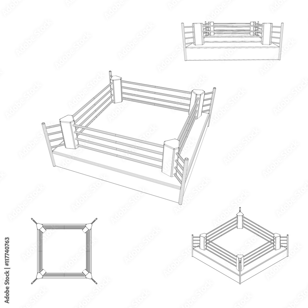 Boxer ring set. Isolated on white background. Vector outline ill Stock ...