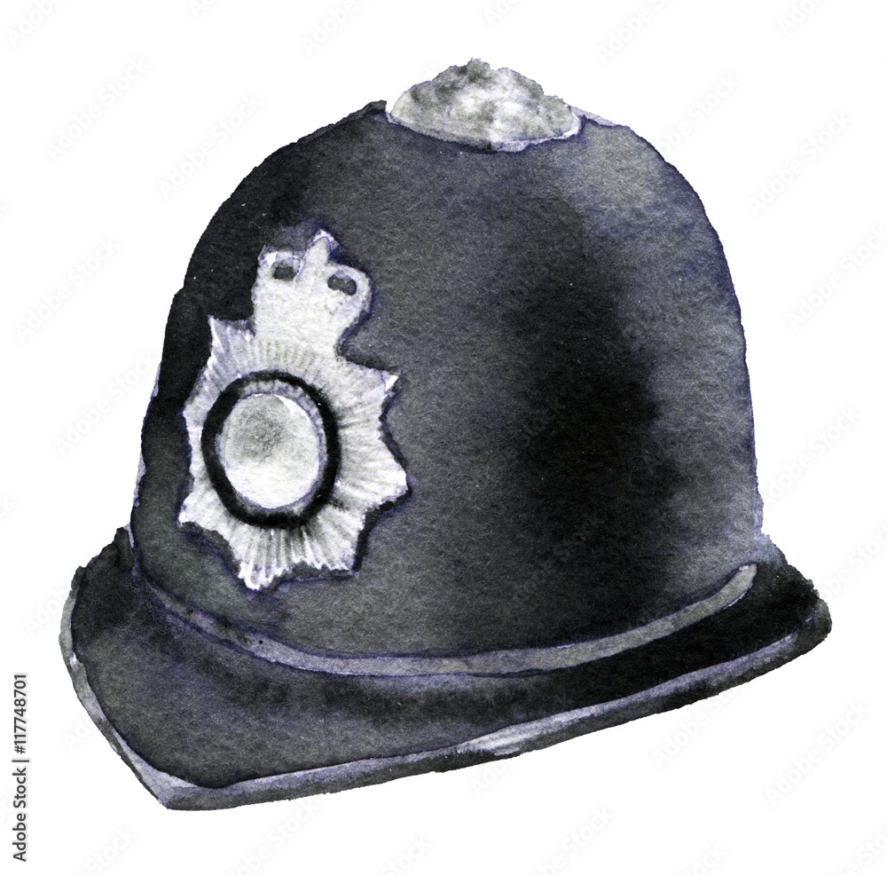 watercolor sketch of british police helmet on white background Stock ...