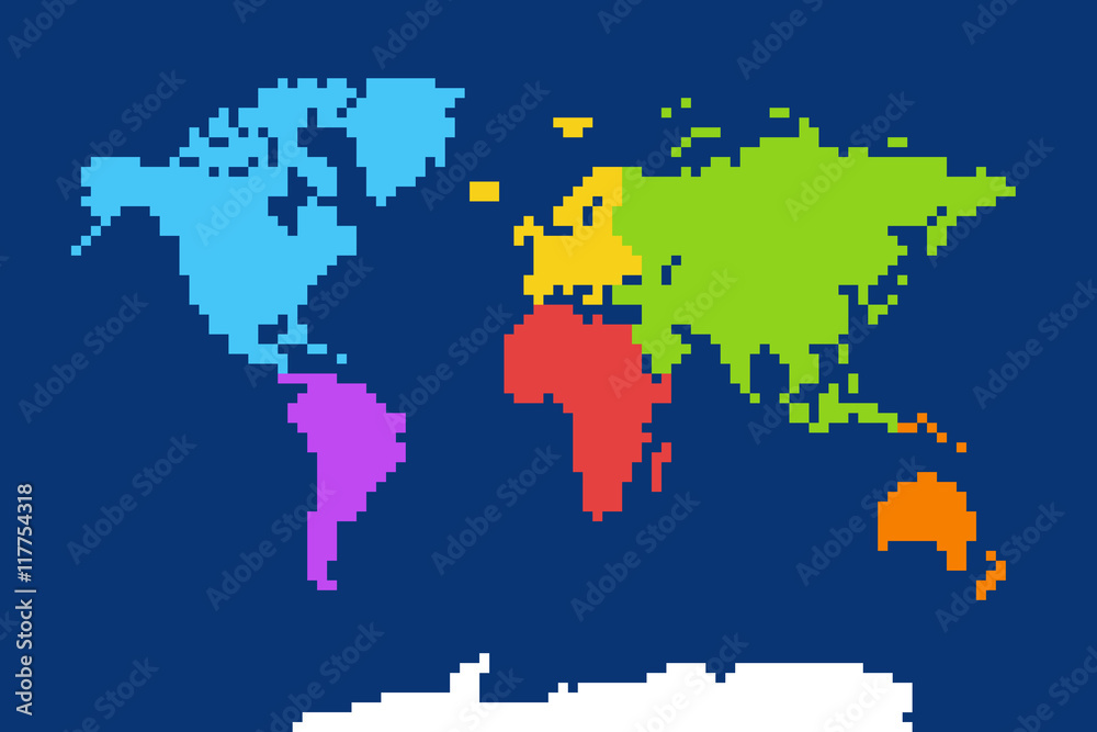Colored world map. Pixel art vector illustration Stock Vector | Adobe Stock