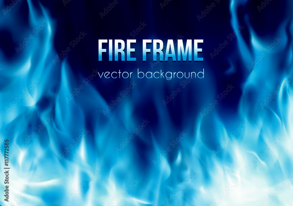 Abstract vector background with blue color burning fire flames frame ...