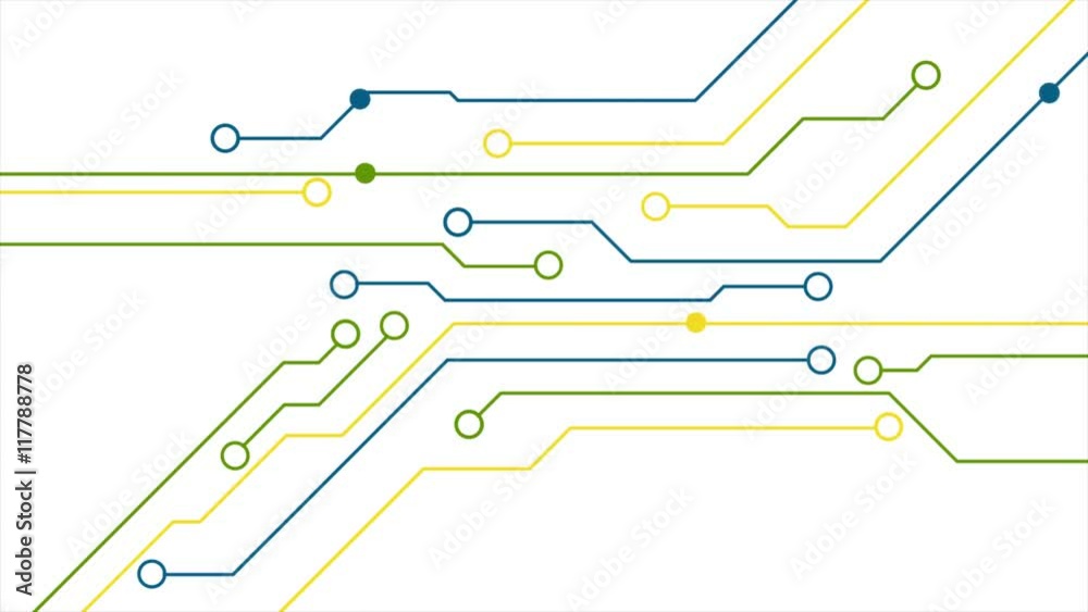 Colorful circuit board technology animated background. Video graphic ...