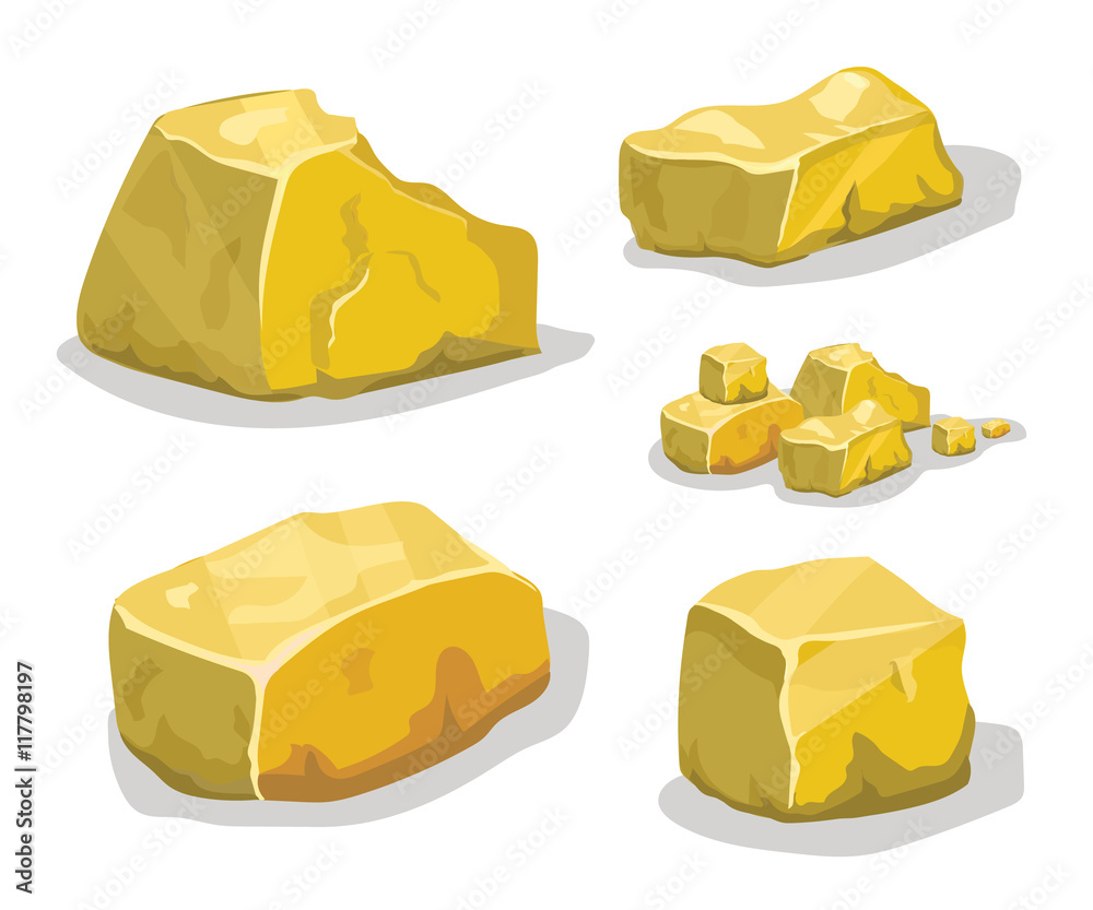 Cartoon golden ore or stone for game design. Set of different golden ...