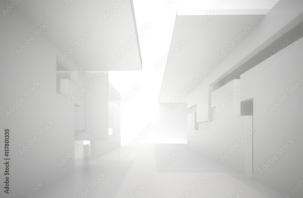 3d illustration. White interior of a non-existent building. The walls ...