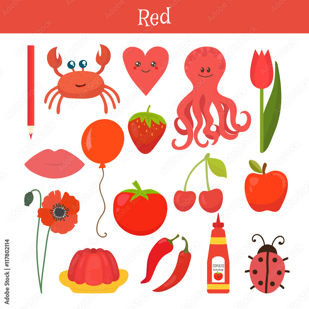 Red. Learn the color. Education set. Illustration of primary col Stock ...