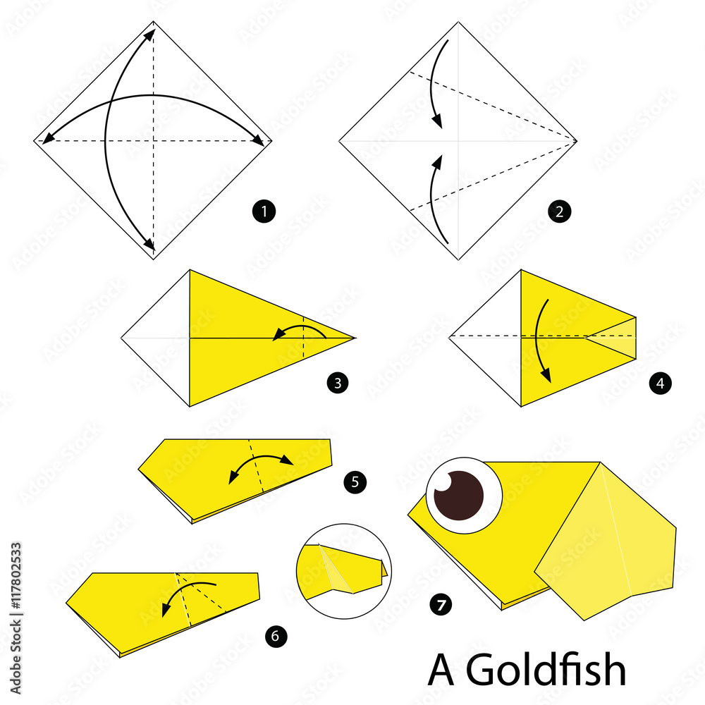 Step by step instructions how to make origami A Goldfish. Stock Vector ...