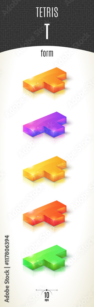 Tetris T-form shiny 3D-part on white background set in different Stock ...