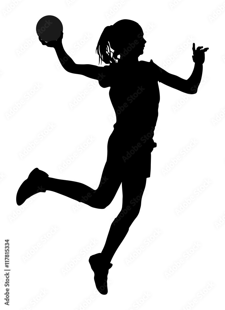 Handball player in action vector silhouette illustration isolated on ...
