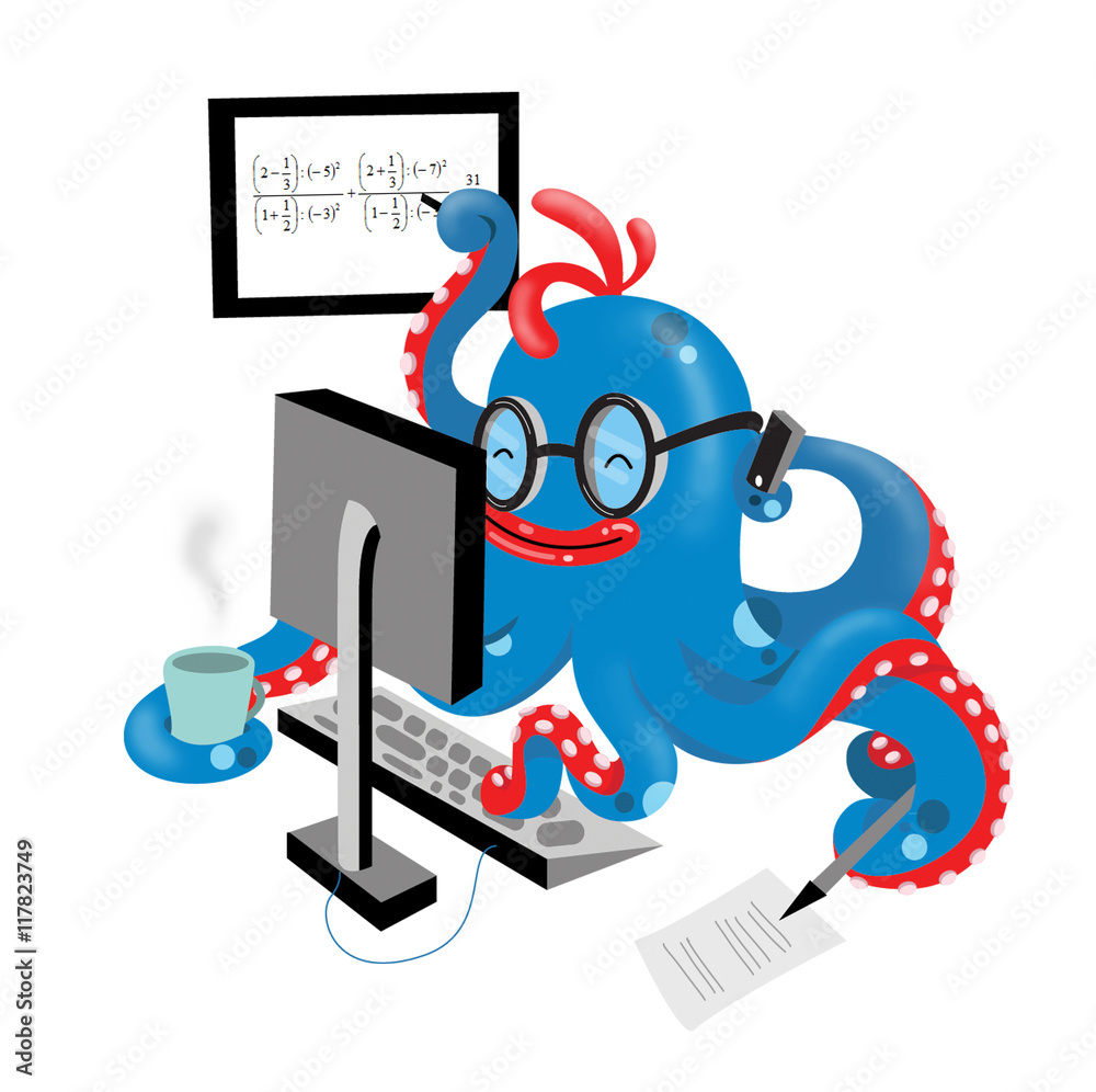 Octopus multitasking Illustration Stock | Adobe Stock