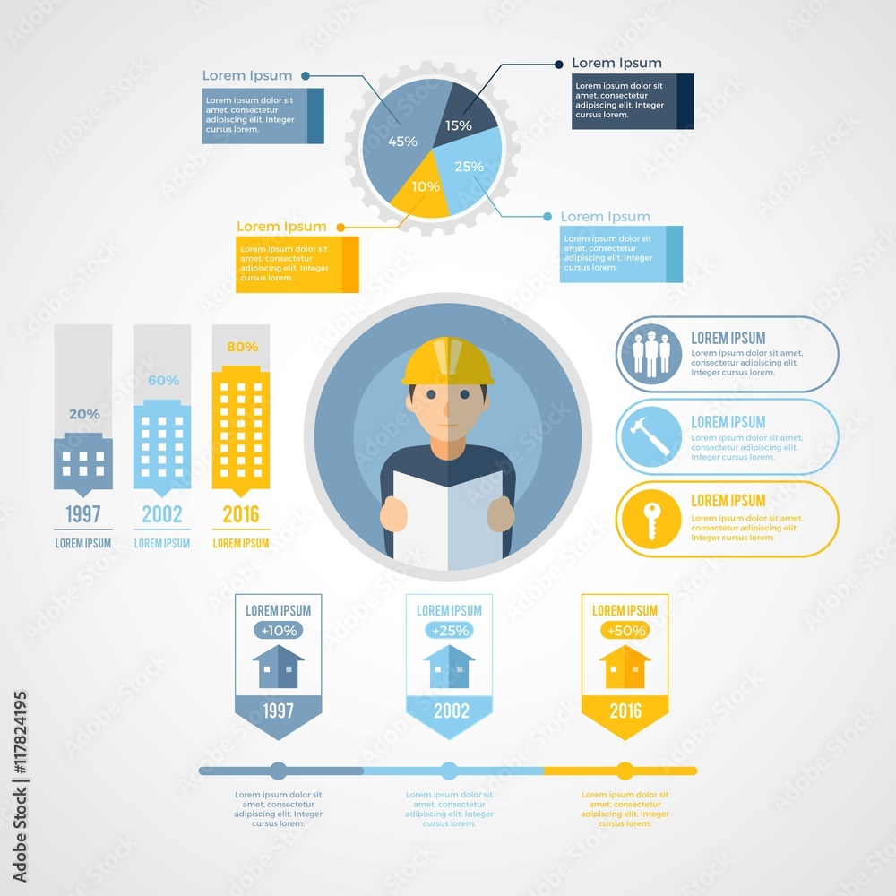 Labourer with construction elements infography Stock Vector | Adobe Stock