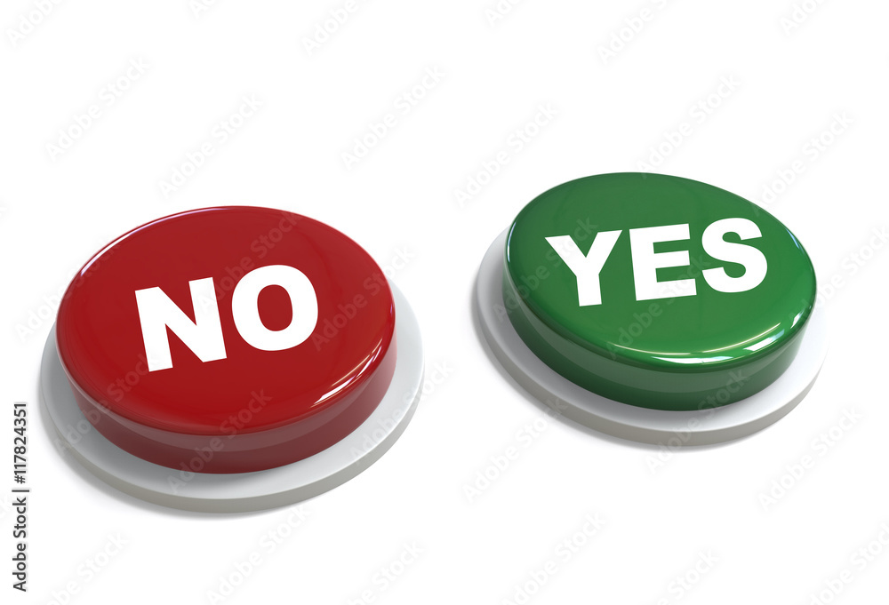 3d rendering of a red and green button with yes and no word writ Stock ...