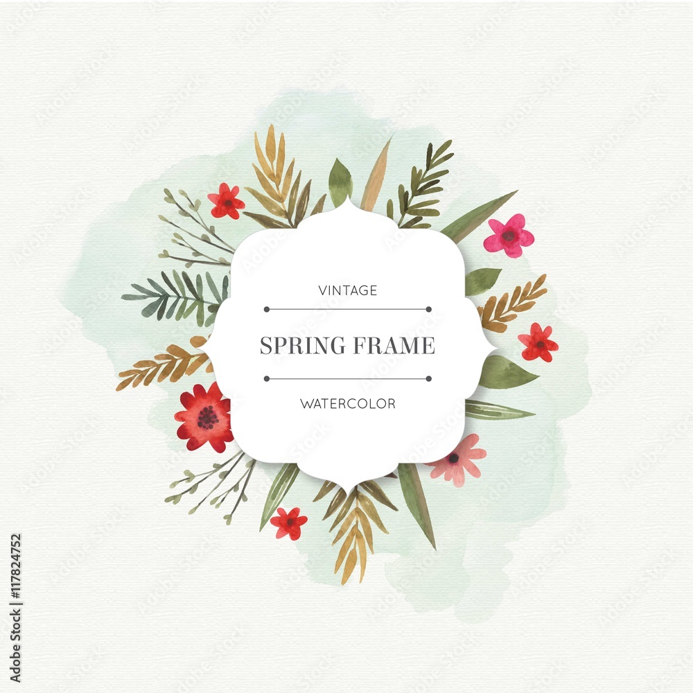Watercolor floral spring frame Stock Vector | Adobe Stock