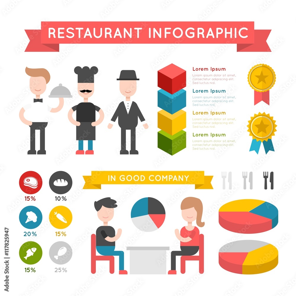 Colorful restaurant infography with infographic elements Stock Vector ...