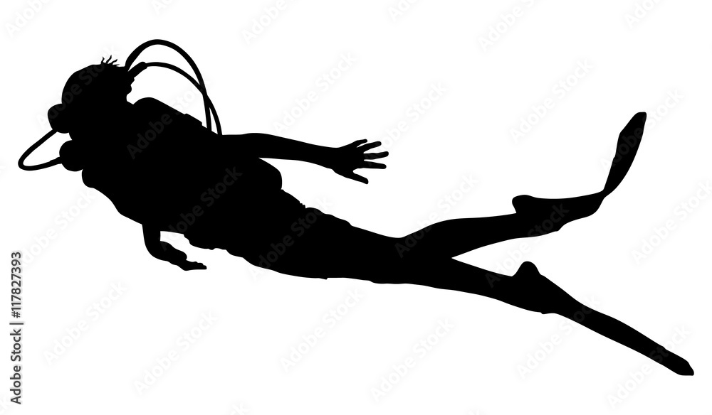 Scuba diving silhouette vector illustration isolated on white ...